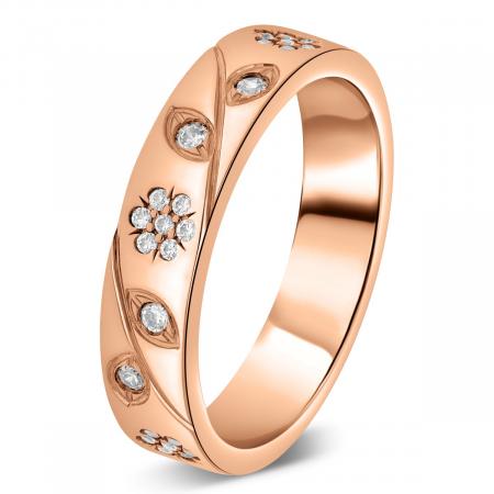 Alliance parsemée demi tour Or rose Parsemé fleurs et feuilles